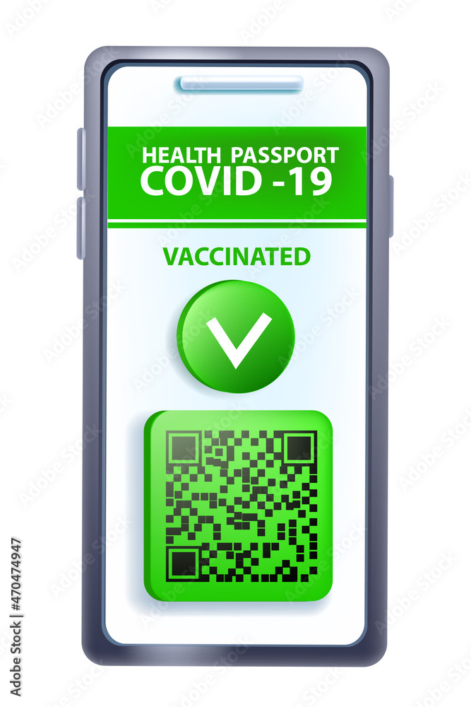 European digital health passport, vector green pass, vaccinated ...