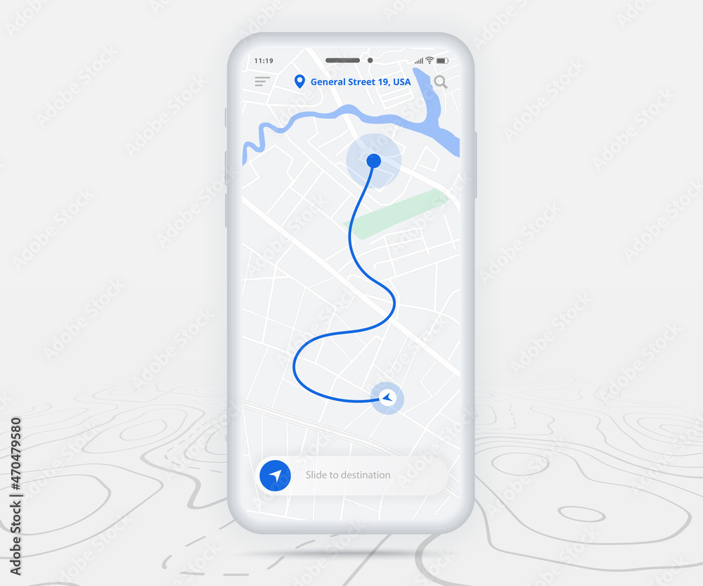 Map GPS navigation ux ui concept, Smartphone map application ...