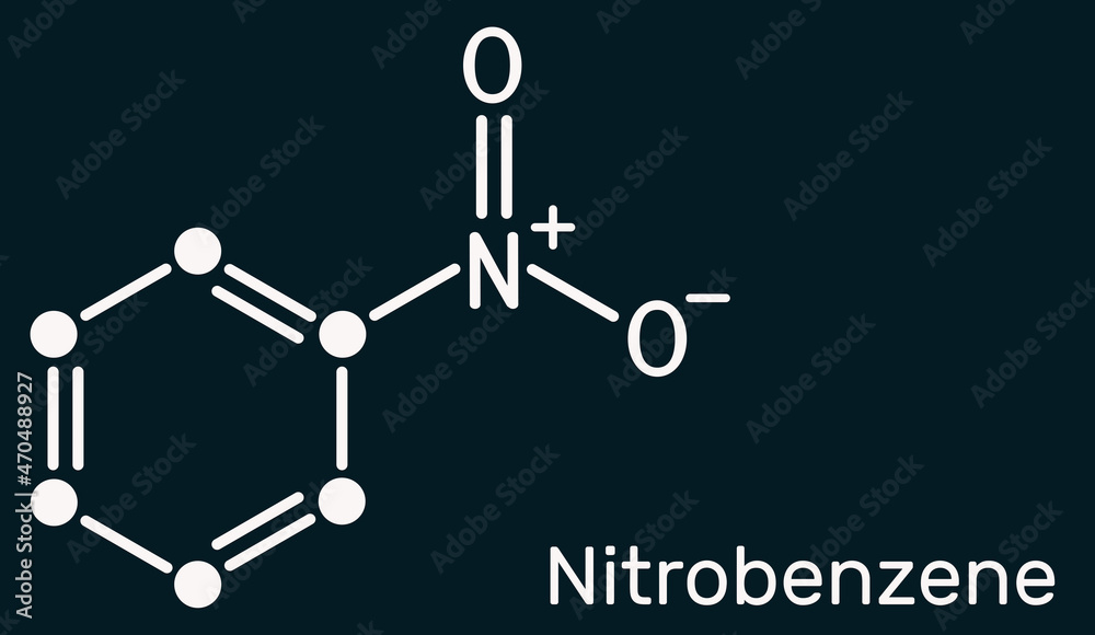 Nitrobenzene molecule. It is used in the manufacture of aniline, dyes ...