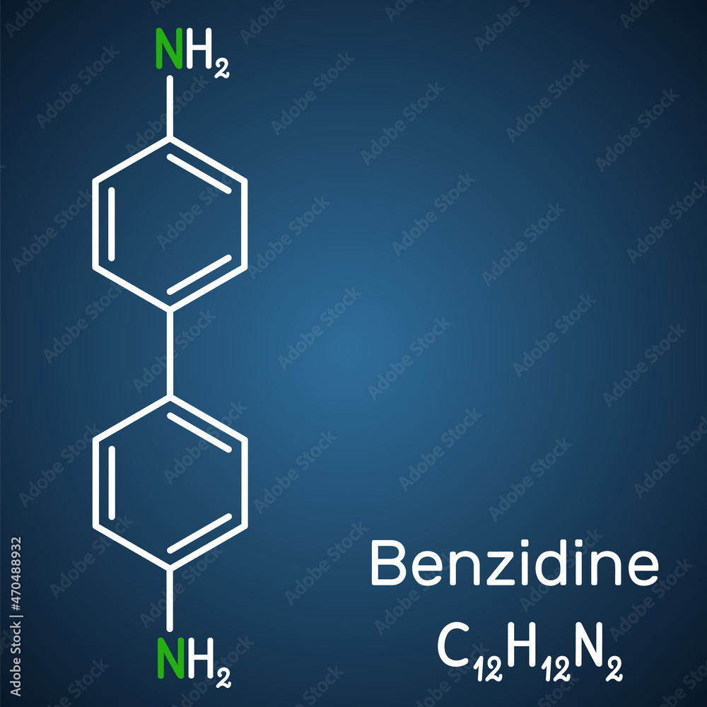 Benzidine molecule. It is aromatic amine, used for the detection of ...