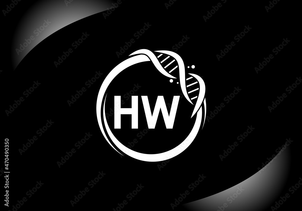 Vetor de Black letter HW monogram alphabet in a circle with DNA ...