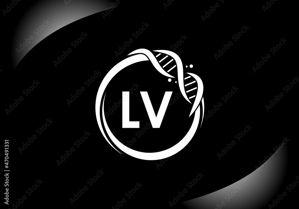 Black letter , monogram alphabet in a circle with DNA. Genetics logo ...