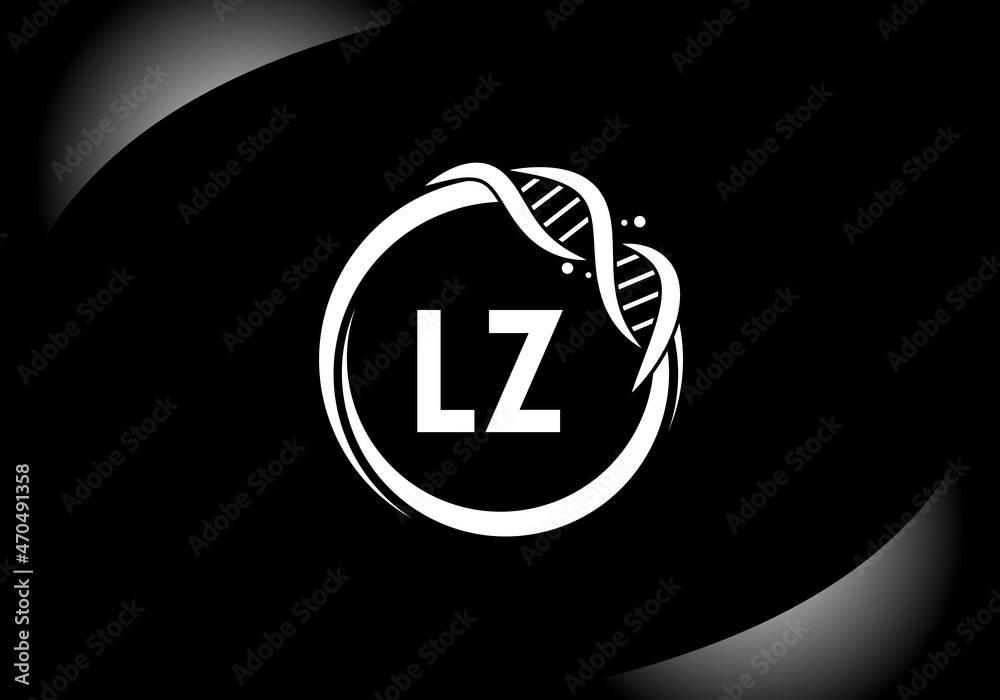 Black letter LZ monogram alphabet in a circle with DNA. Genetics logo ...