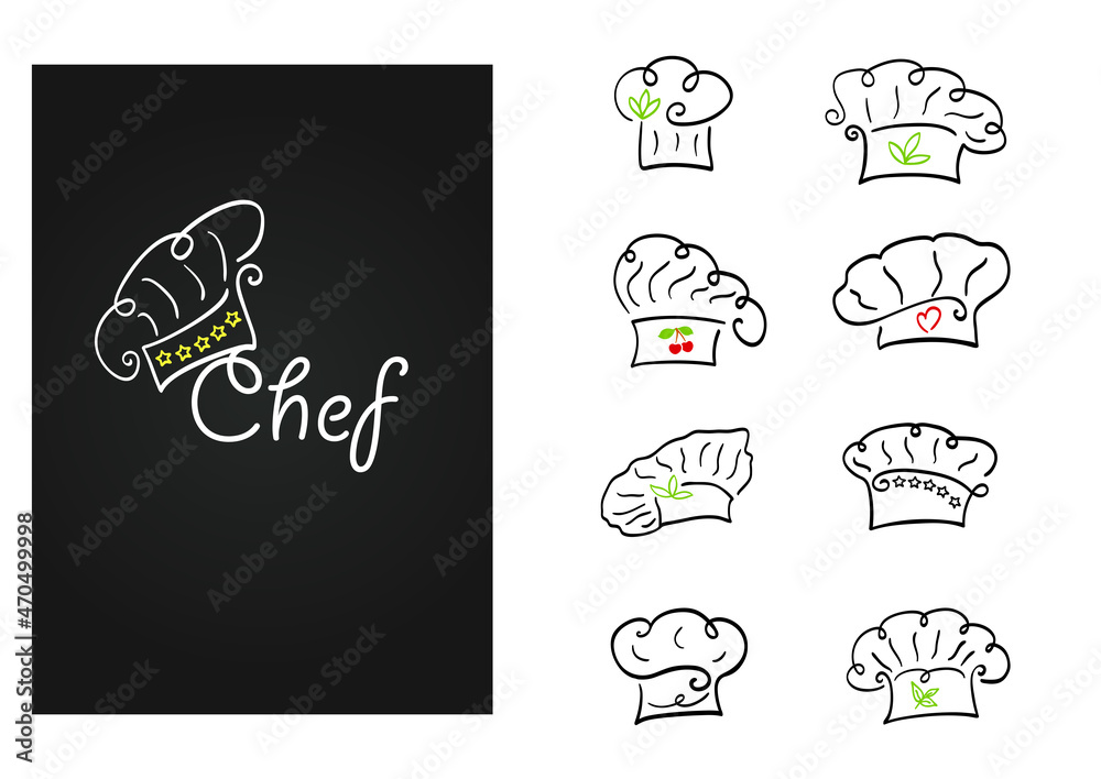 Chef hat logo design set.Bakery, pastry and restaurant uniform ...