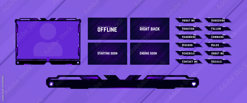 Purple Gaming Twitch stream overlay package for streamers Stock Vector ...