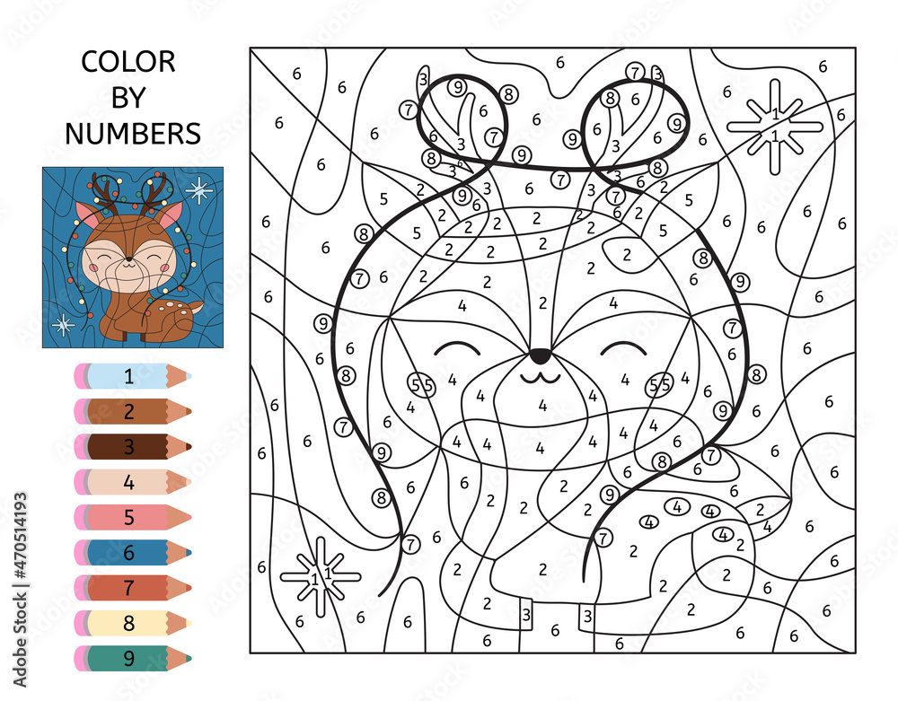 Educational game for preschool children. Color by numbers. Cute cartoon ...