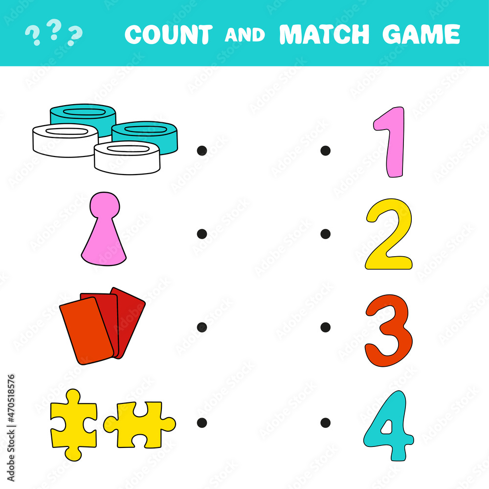 Count and match game. Count the amount of items of board games and ...