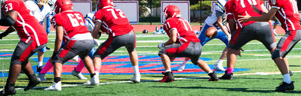 Football quarterback receiving the ball in the shotgun formation Stock ...