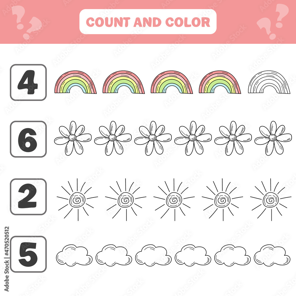 Count and color game for preschool children - summer items. Worksheet ...