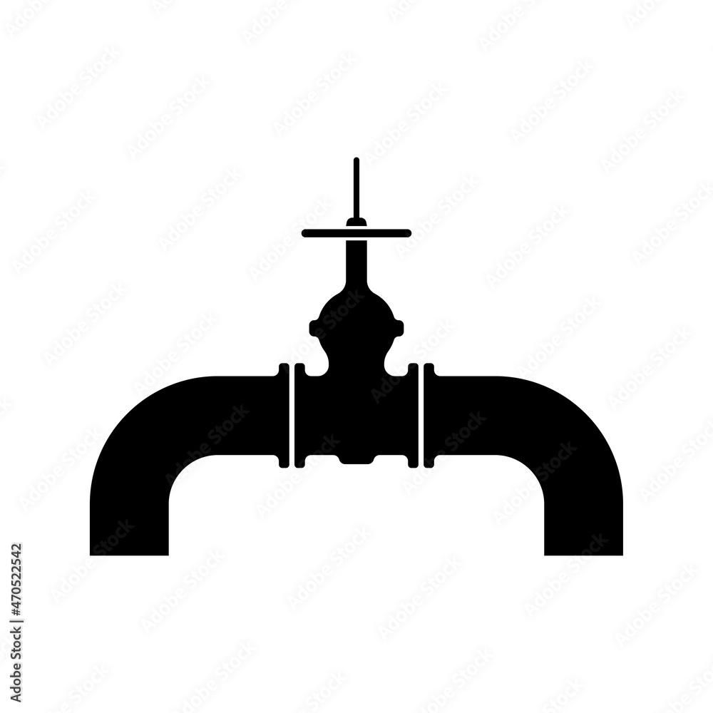 Pipeline icon. Pipe with valve. Black silhouette. Side view. Vector ...