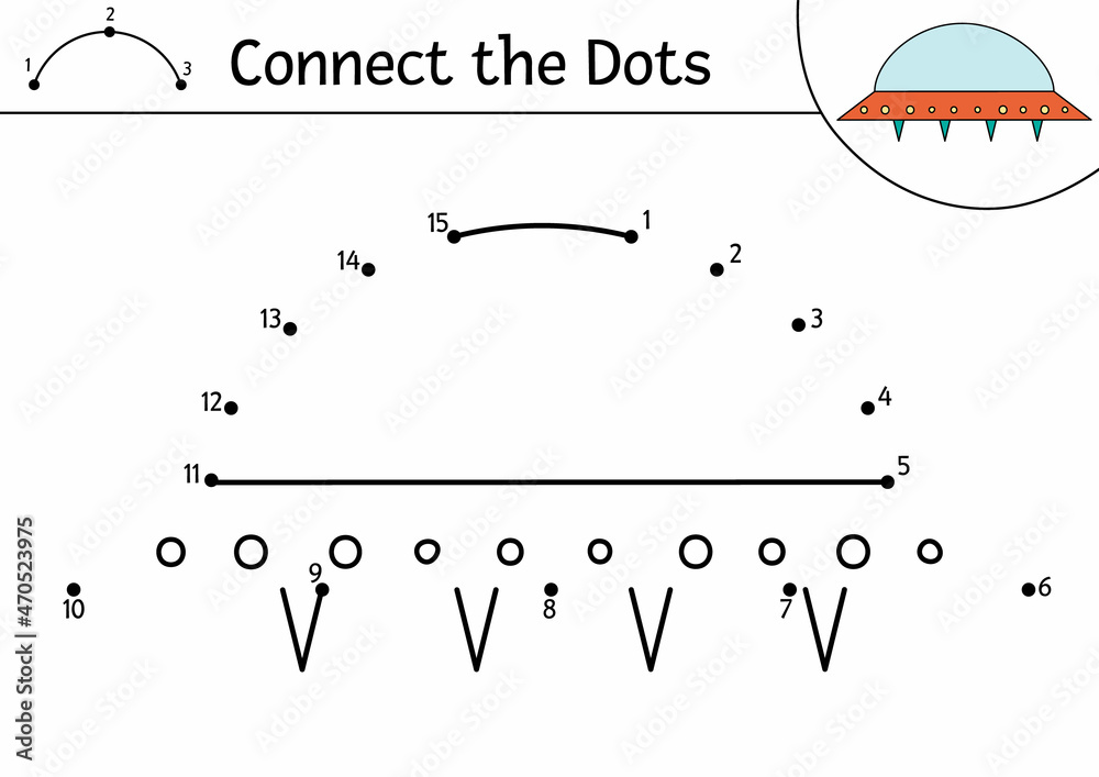 Vector space dot-to-dot and color activity with cute spaceship ...