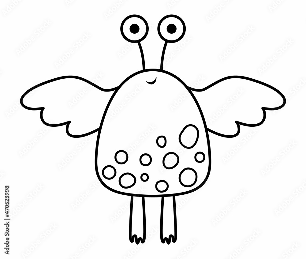 Vector black and white alien illustration for children. Outline ...