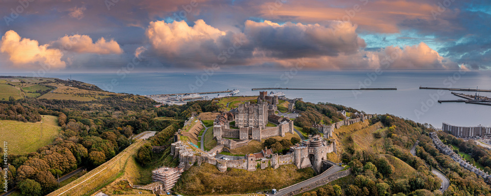 Aerial view of the Dover Castle. The most iconic of all English ...
