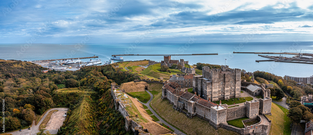 Aerial view of the Dover Castle. The most iconic of all English ...