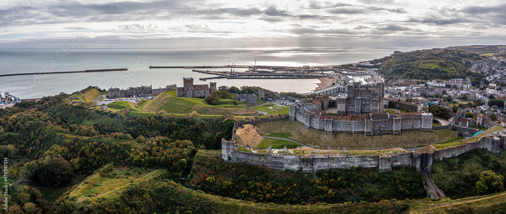 Aerial view of the Dover Castle. The most iconic of all English ...