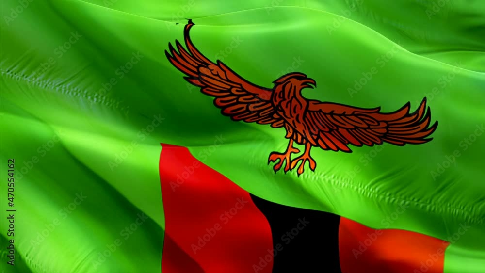 Zambian flag. National 3d Zambia flag waving. Sign of Zambian seamless ...
