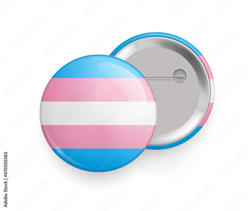 Transgender pride round glossy metallic 3d badge mockup. Lgbt flag ...