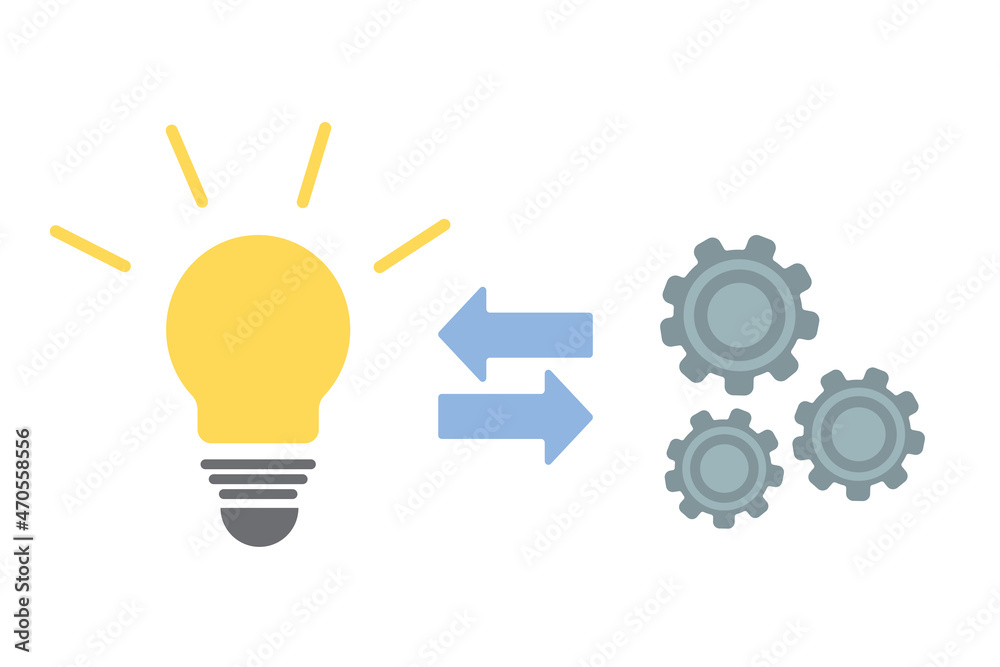 Implementation Icon Vector. Lamp Cogwheel Circle Arrows Symbol on white ...