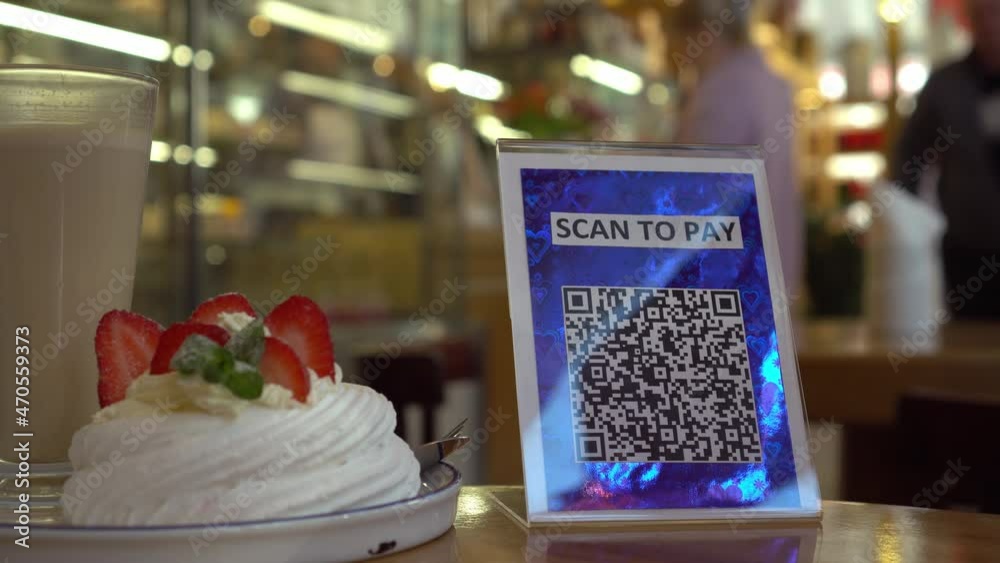 QR code touch-free payment display in the restaurant. To use a QR code ...
