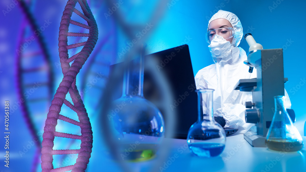 Foto de Experiments with human genome concept. DNA molecule as symbol ...