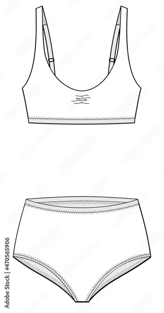 lounge bralette technical fashion illustration. wireless bra and ...