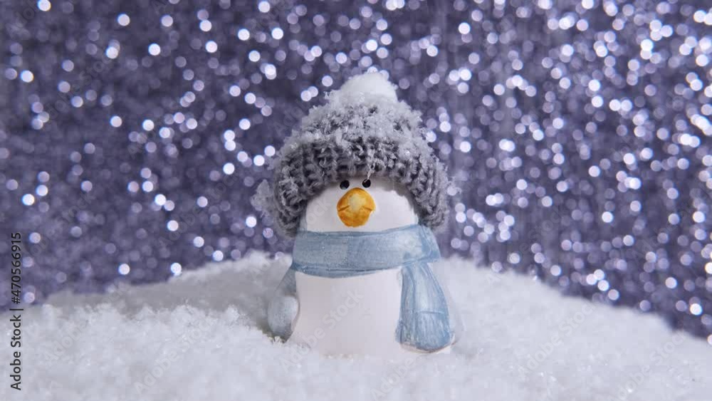 Christmas background. Snow falls. Happy snowman penguin standing in a ...