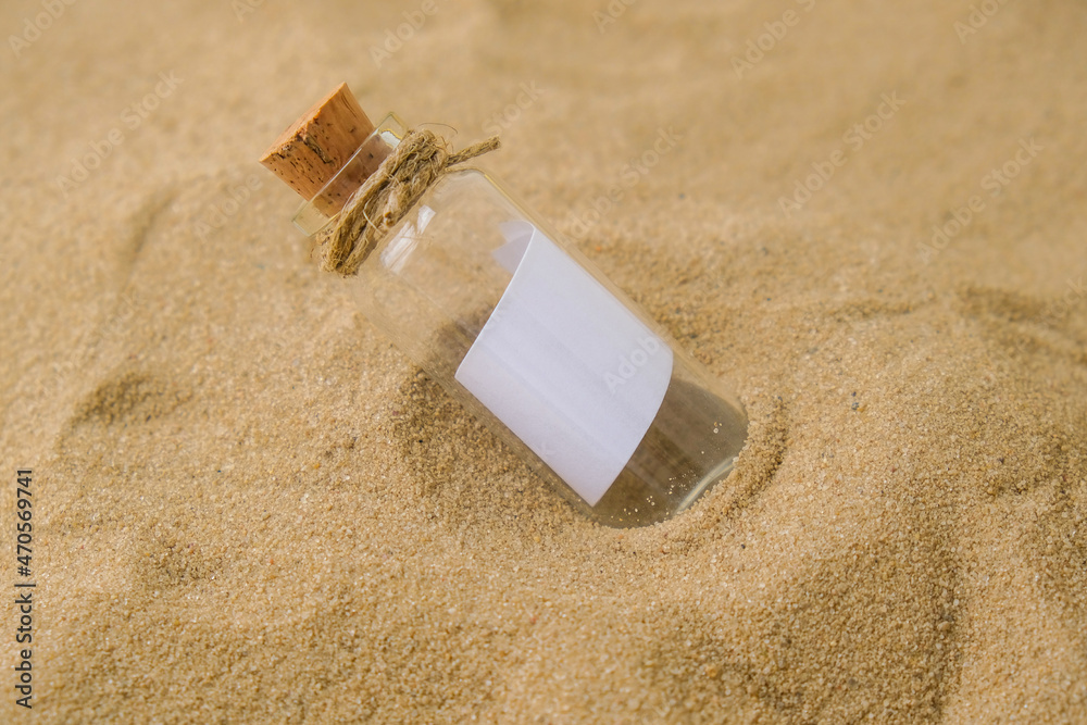 Letter in a bottle on the beach. Island lifestyle. Paper Message in a ...