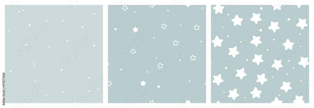 Star seamless pattern set for baby boy clothing, textile or wallpaper ...