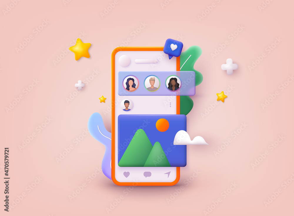 Social media app, online social communication applications concept. 3D ...