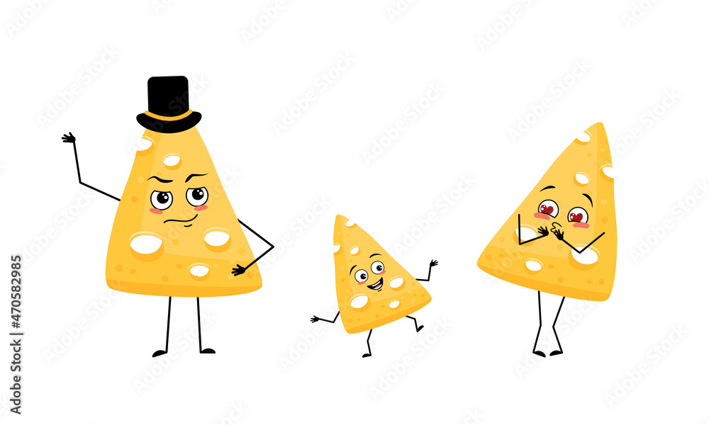 Family of cheese characters with joyful emotions, smile face, happy ...