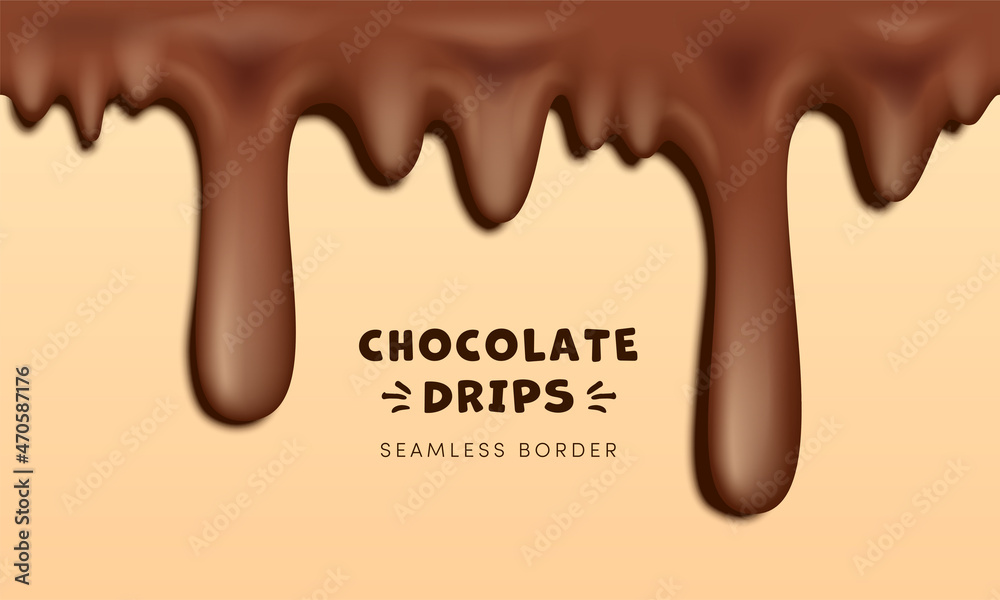 Realistic Seamless Dripping Chocolate Drops Horizontal Border. 3D ...