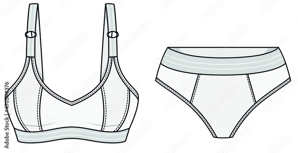 Hand Drawn Vector Lingerie Set Bra And Panty Template Isolated