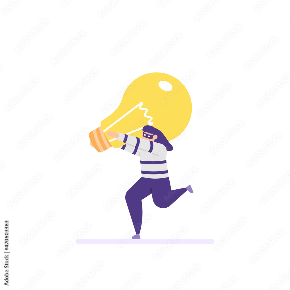 illustration of a thief trying to steal someone else's idea. catch the ...