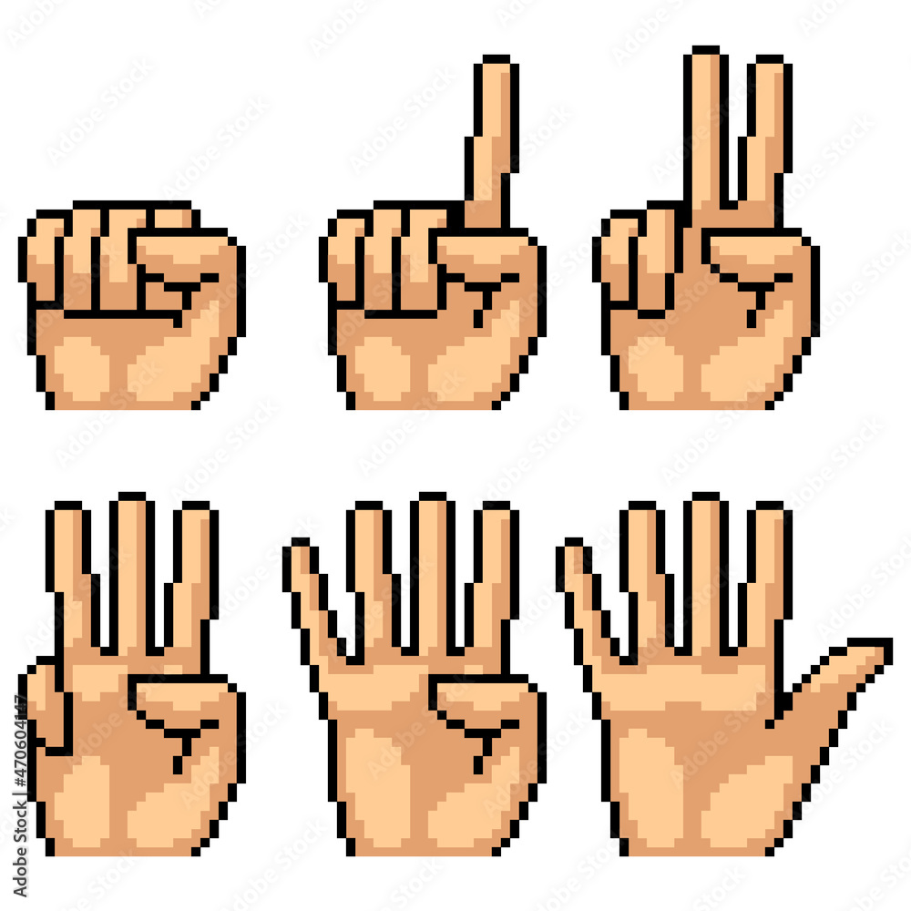 pixel art hand sign number Stock Vector | Adobe Stock
