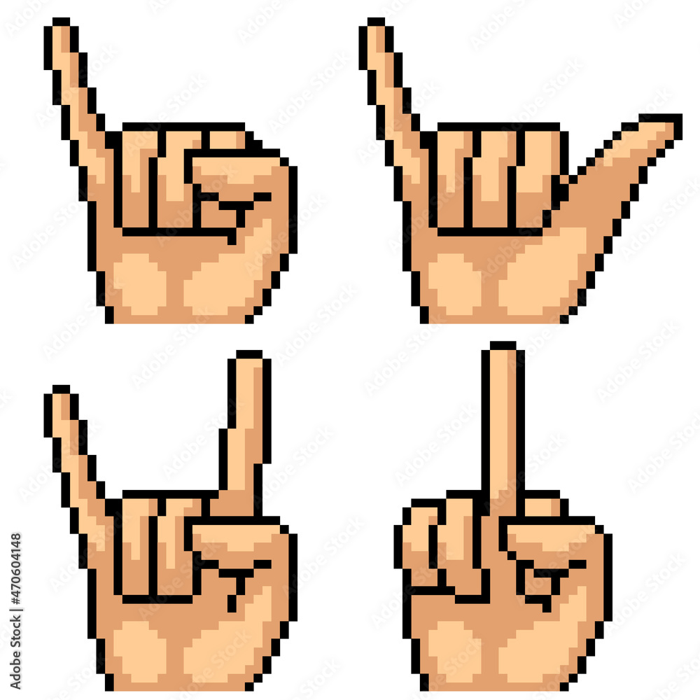 pixel art various hand sign Stock Vector | Adobe Stock