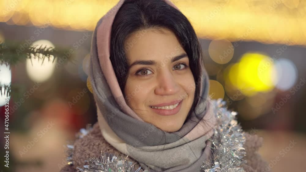 Vidéo Stock Headshot gorgeous slim young beautiful Middle Eastern woman ...