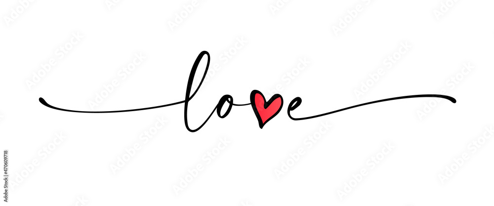 Love - continuous line cursive text. Lettering typography design with ...