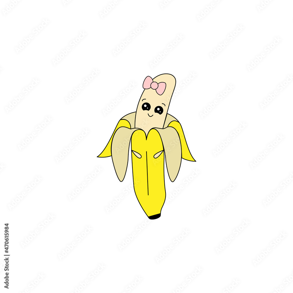 Vector illustration, banan, fruit, appetite, Drawing on a white ...
