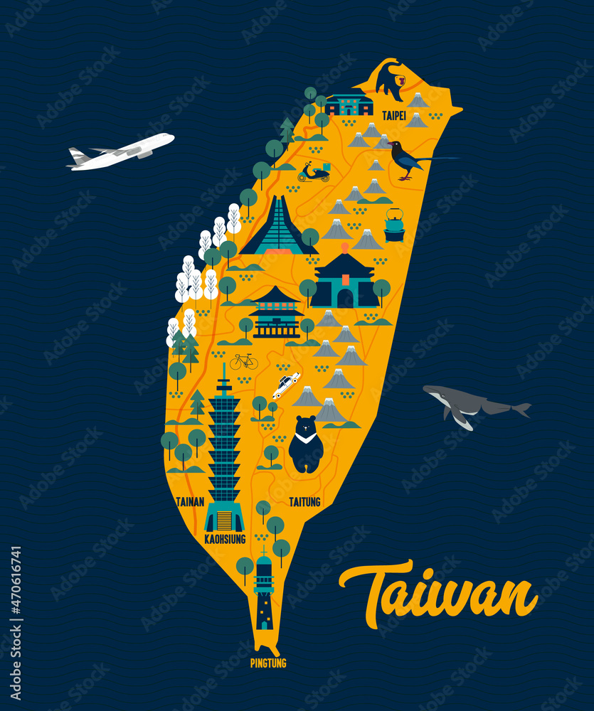 Taiwan map vector illustration, flat design. Country navigator branding ...