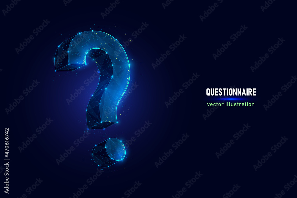 Question mark symbol digital wireframe made of connected dots. QnA sign ...