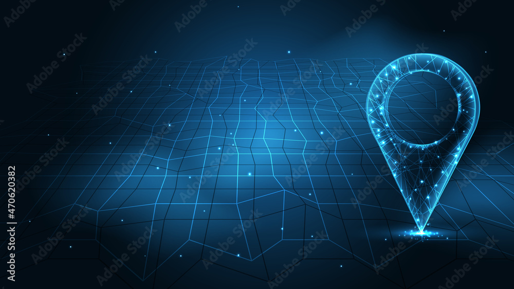 Pin location line connection. Low poly wireframe design. Abstract ...