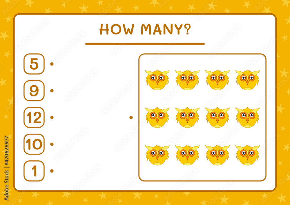 How many Owl, game for children. Vector illustration, printable ...