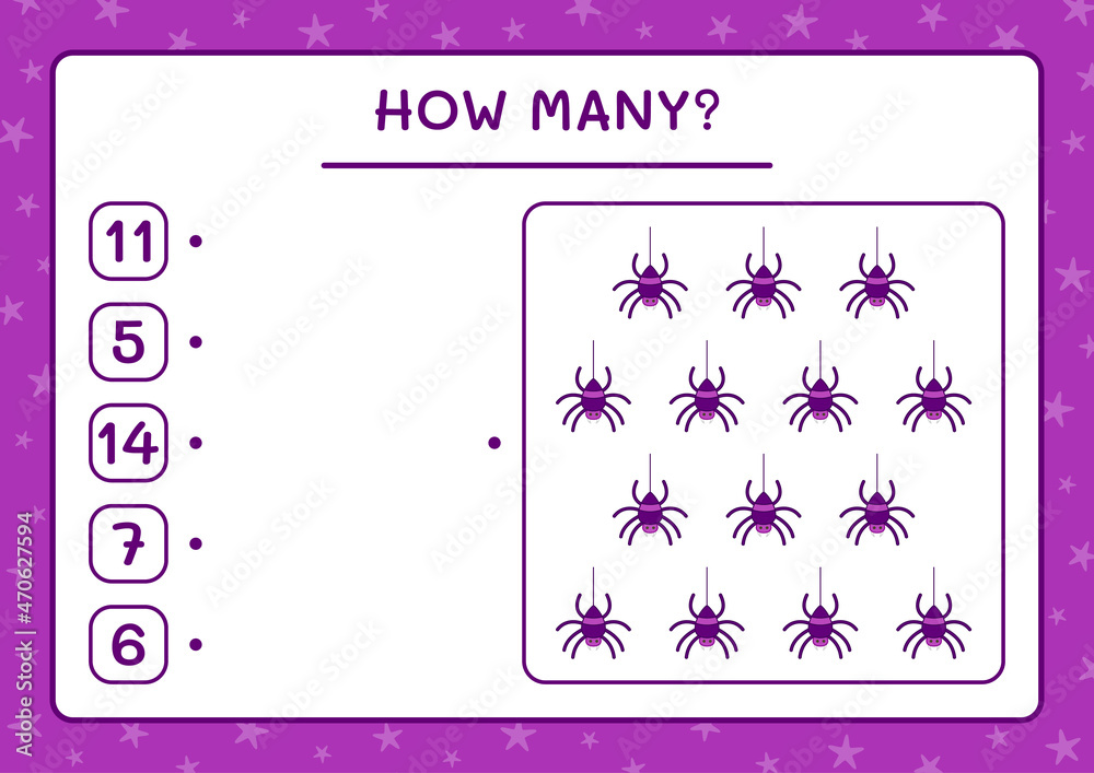 How many Spider, game for children. Vector illustration, printable ...