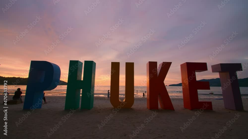Phuket sign multi color on beach at Patong beach , Phuket Thailand. The ...