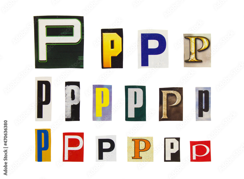 Alphabet letter P cutting from magazine paper. Newspaper clippings with ...