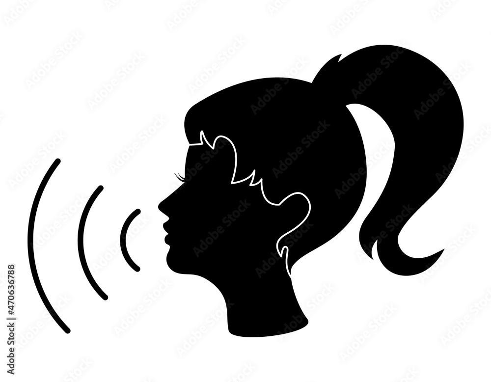 Woman head silhouette icon with voice waves for command and control ...