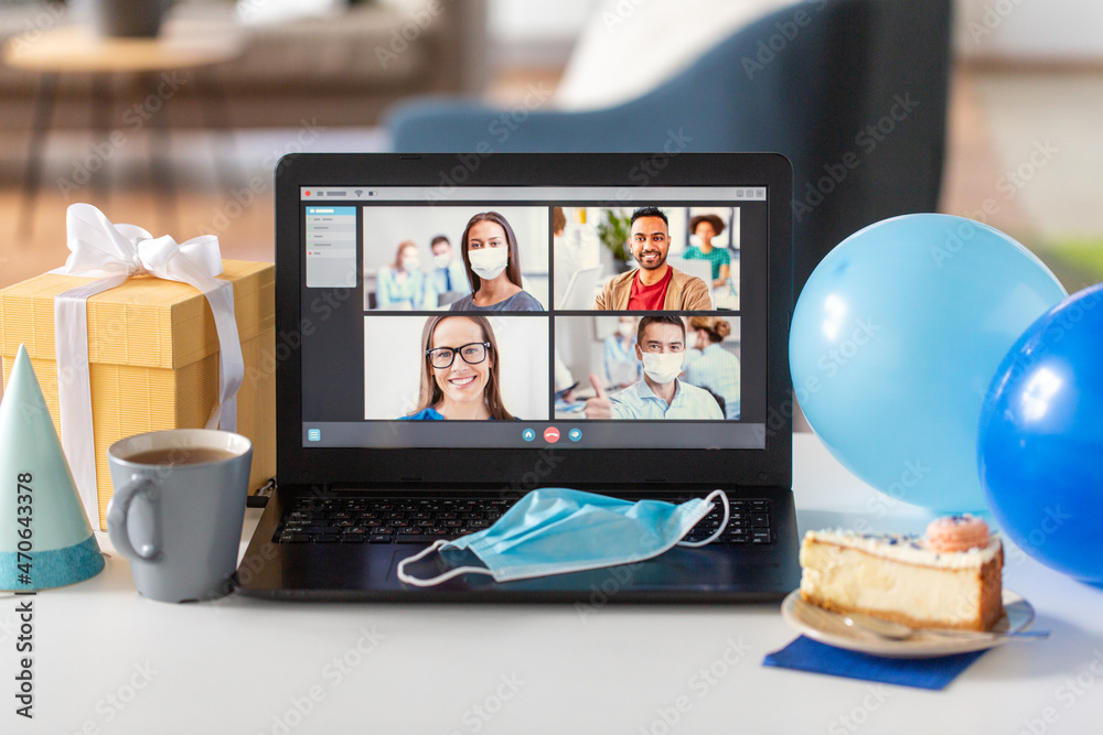 technology, pandemic and online communication concept - laptop computer ...