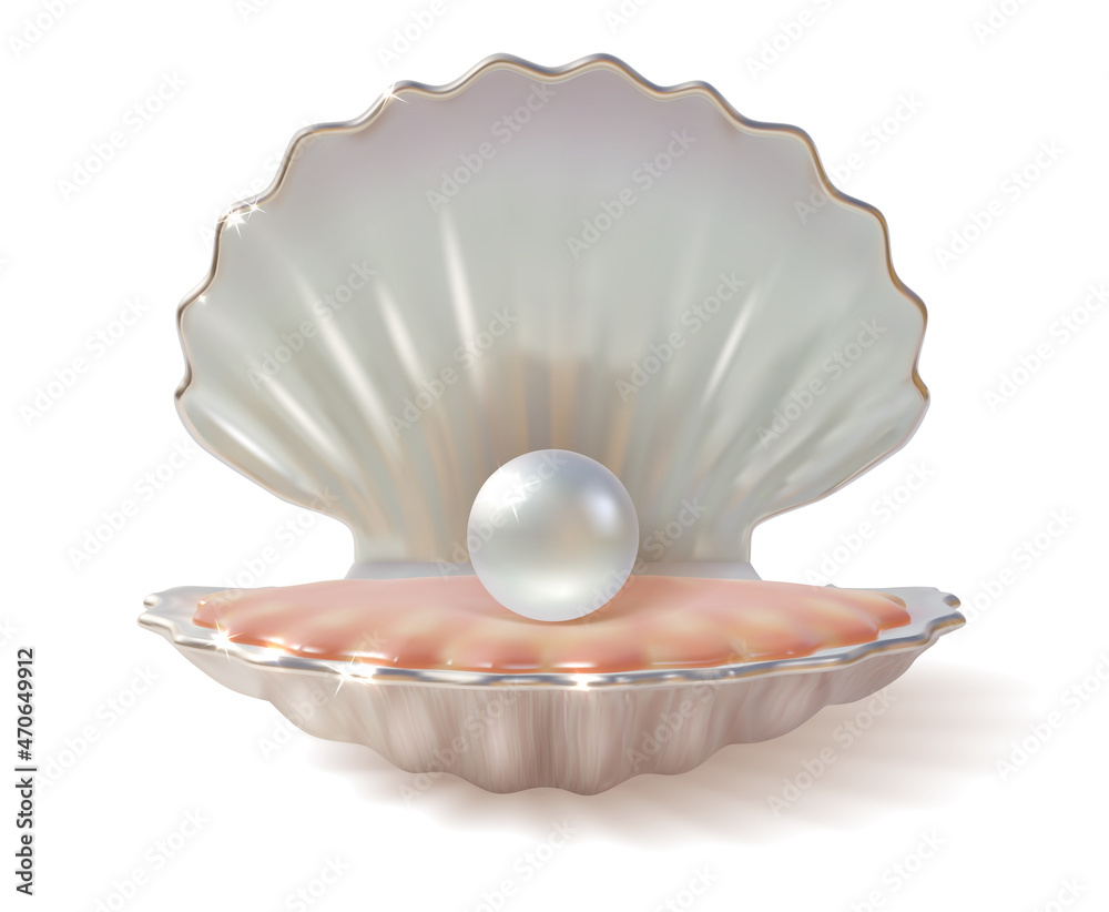 Realistic 3d Detailed Shiny Pearl in Shell Symbol of Luxury Jewelry and ...