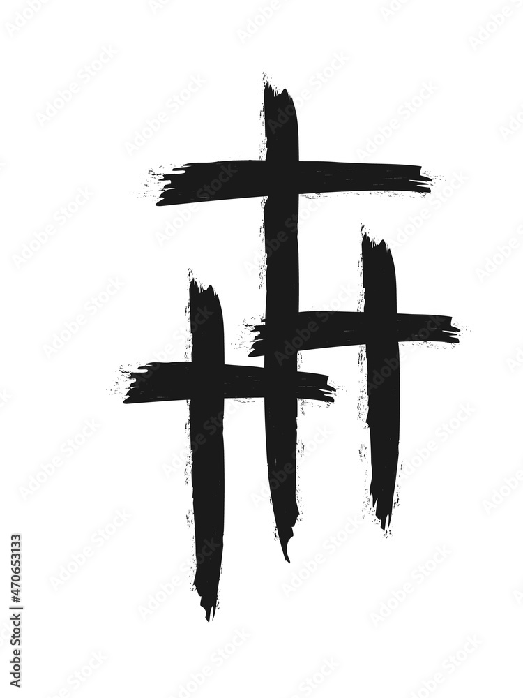 Triple cross grunge symbol. Clipart image isolated on white background ...
