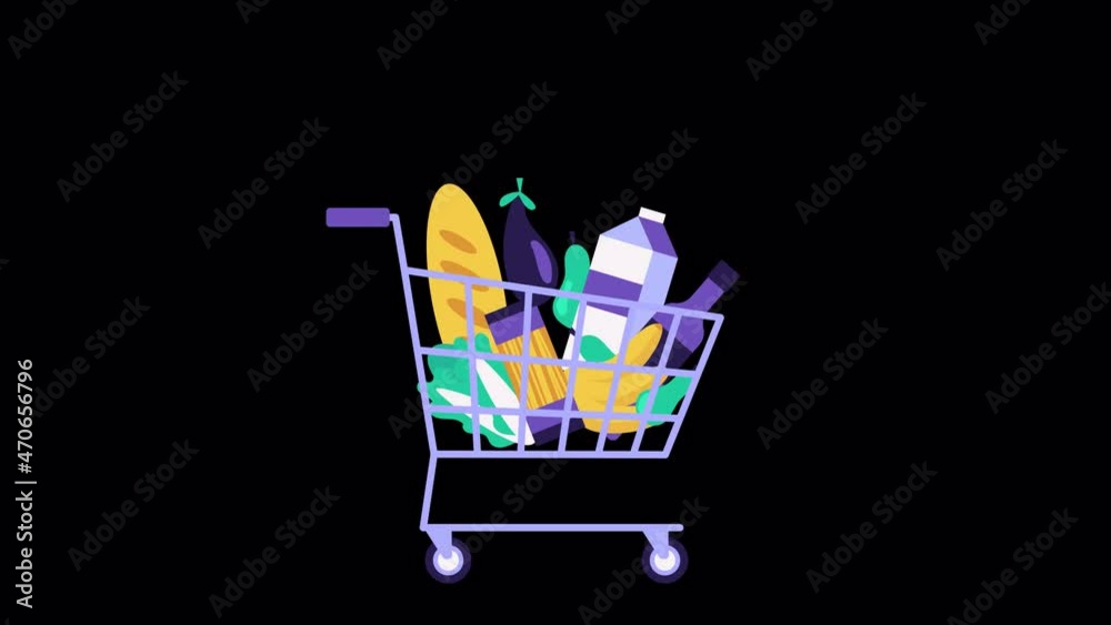Supermarket shopping cart and groceries animation with ALPHA channel ...